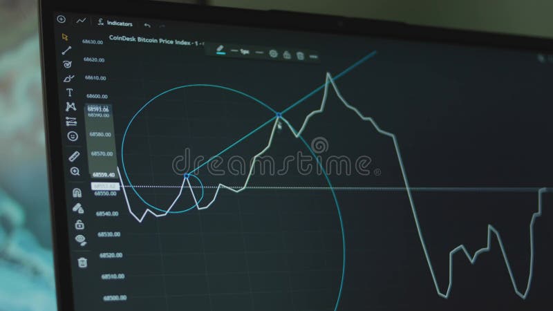 Bitcoin Currency Graph with Lines on Computer Screen. Using Fib Spiral ...