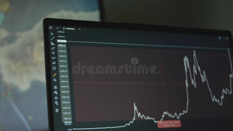 Bitcoin Currency Graph with Lines on Computer Screen. Using Measure ...