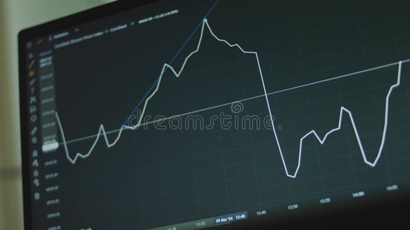 Bitcoin Currency Graph with Lines on Computer Screen. Using Pitchfan ...