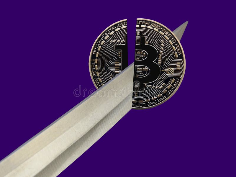 Bitcoin cut in half stock image. Image of cryptocurrency - 92968725