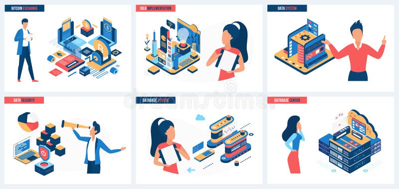 Bitcoin, Digital Currency and Security Technology Isometric Set ...