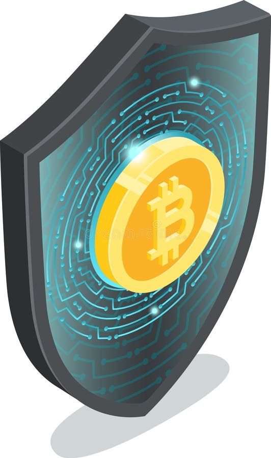 Bitcoin Digital Currency Symbol on Shield with Electronic Circuit ...