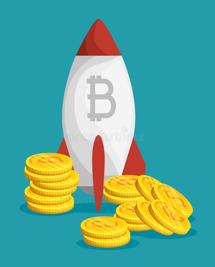 Bitcoin Digital Financial Currency with Rocket Stock Vector ...