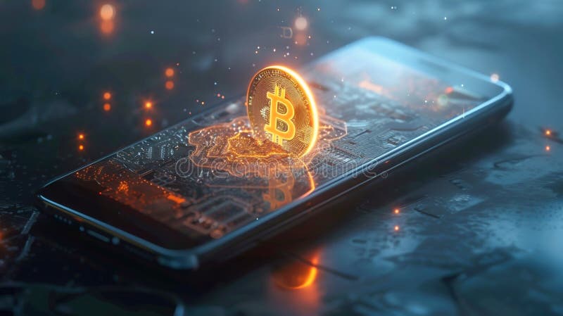 Bitcoin Digital Hologram on Smartphone Concept. Generative Ai Stock ...