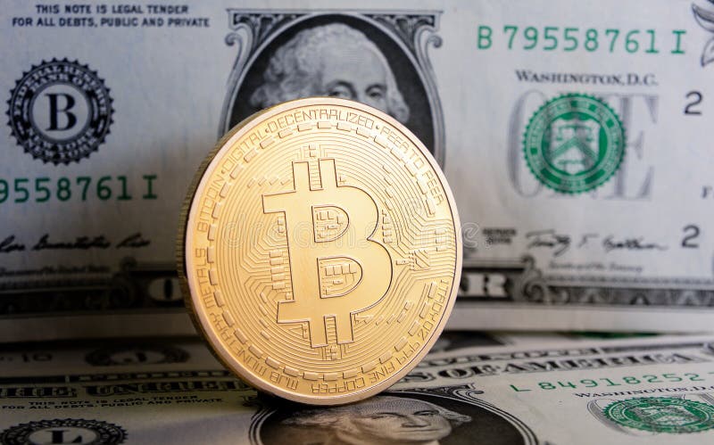 Bitcoin on dollar bill stock image. Image of cash, digital - 90838271