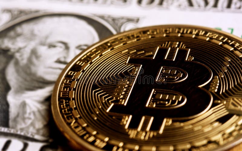Bitcoin on dollar bill stock photo. Image of bitcoin - 92212284