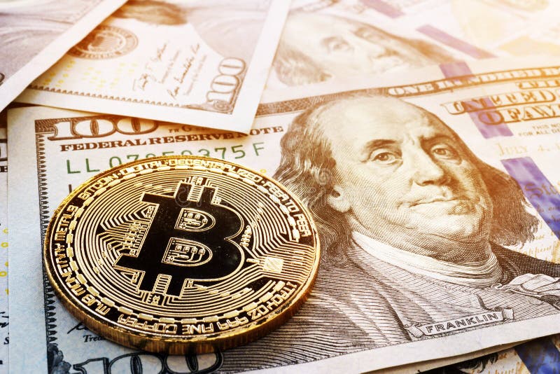 Bitcoin and Dollar Bills. Cryptocurrency Trading and Exchange. Stock ...