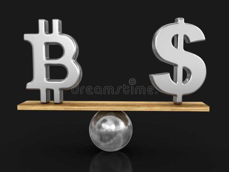 Bitcoin and Dollar Sign Balanced on Plank Stock Illustration ...