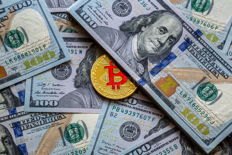 Bitcoin and Dollars. the World`s Digital Currency Stock Photo - Image ...