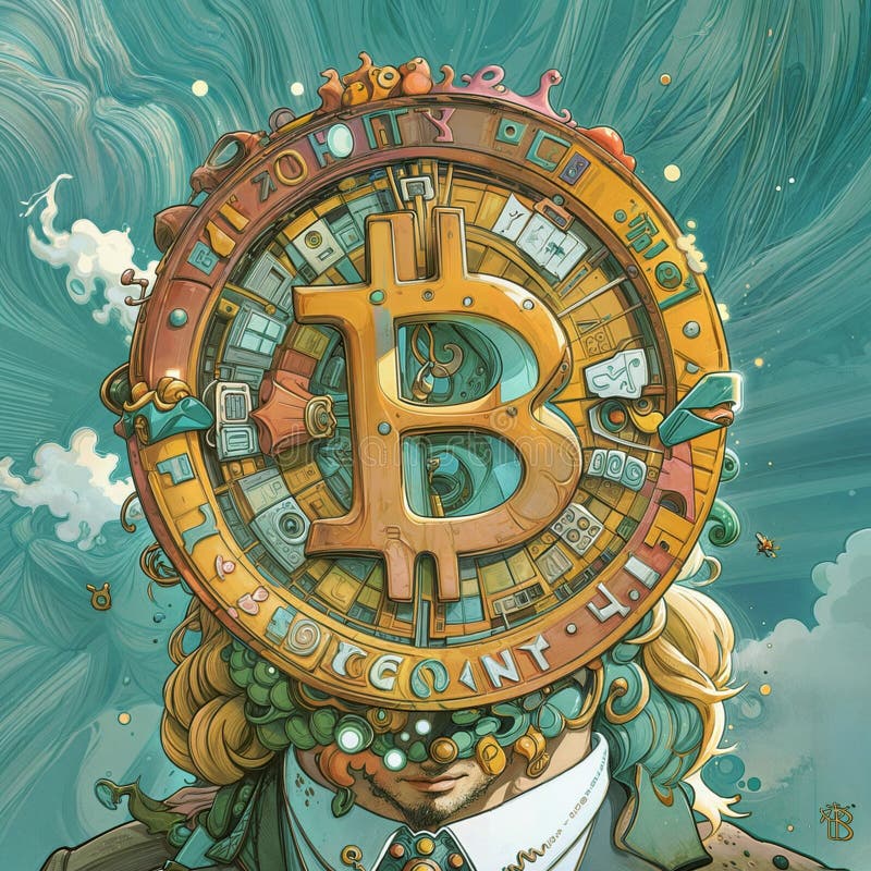 Bitcoin is Drawn in a Watercolor Style in the Form of a Human Head ...