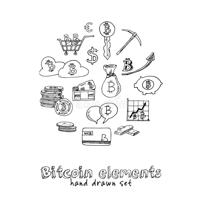 Bitcoin Elements Hand Drawn Doodle Set. Sketches. Vector Illustration ...