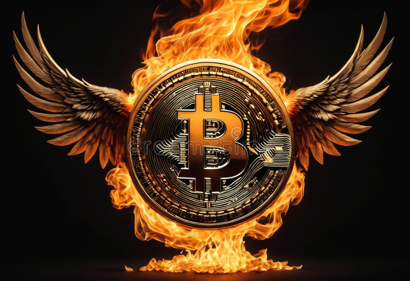 Bitcoin Emblem on Fire. Generative AI Stock Illustration - Illustration ...