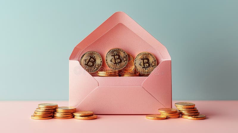 Bitcoin Envelope stock illustration. Illustration of investment - 336873194