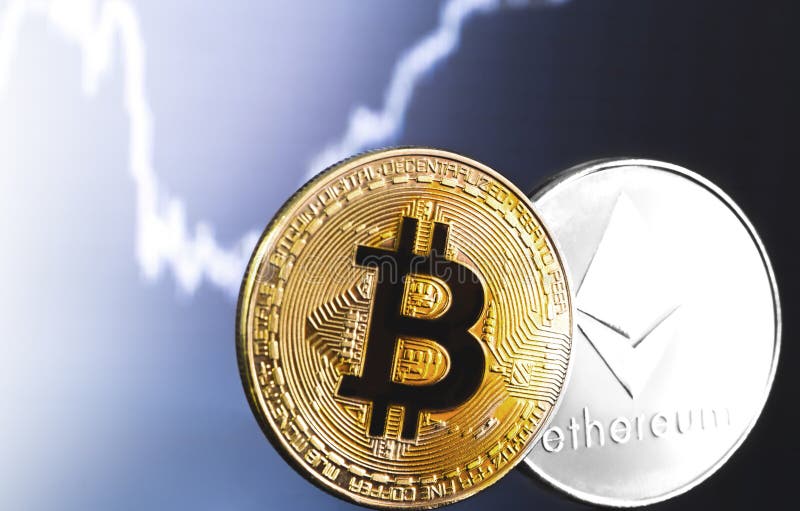 Bitcoin and ethereum logos editorial image. Image of bitcoin - 119973680