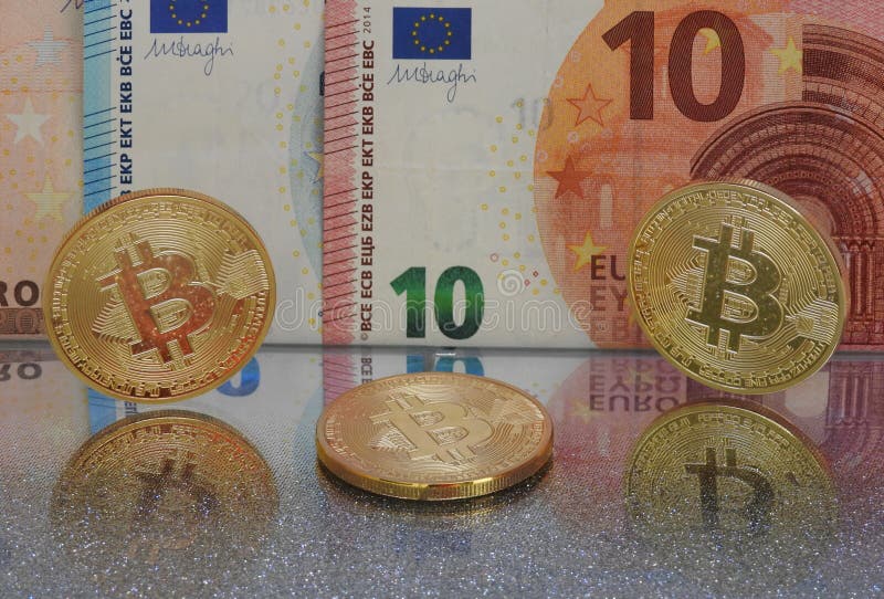 Bitcoin and Euro`s. stock image. Image of euro, physical - 93179389