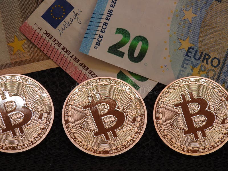 Bitcoin and Euro`s stock image. Image of speculation - 93179535