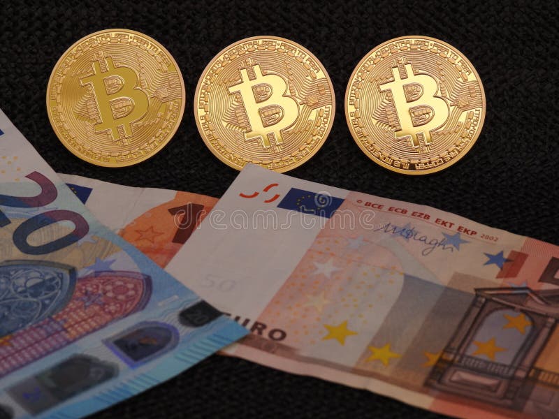 Bitcoin and Euro`s stock image. Image of bitcoins, black - 93179597
