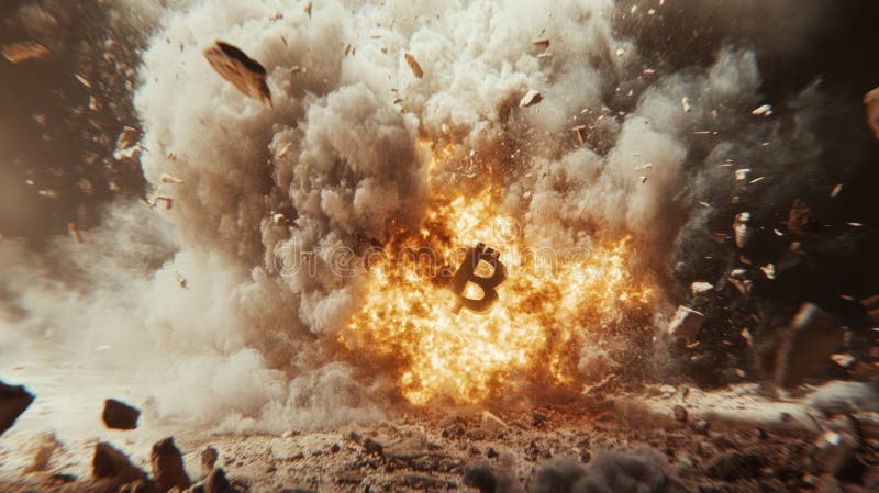Bitcoin Explosion with Debris and Smoke Creating Dramatic Scene Stock ...
