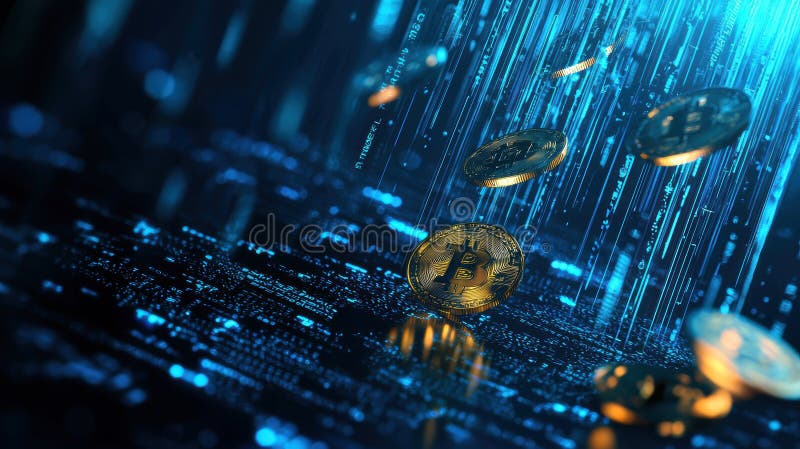 Bitcoin Falling through Digital Rain Stock Illustration - Illustration ...