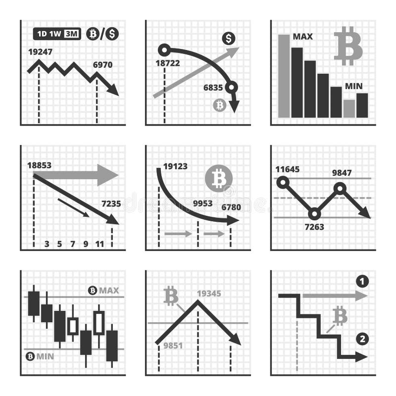 Bitcoin Falling Down Chart Graphics Set. Vector Stock Vector ... Bitcoin Falling Down Chart Graphics Set. Vector Stock Vector ...
