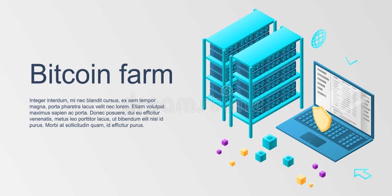 Bitcoin Farm Concept Banner, Isometric Style Stock Vector ...