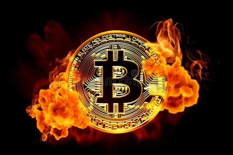 Bitcoin on Fire stock illustration. Illustration of bear - 277141395