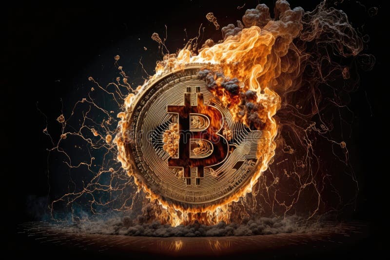 Bitcoin on Fire Black Background. Generative AI Stock Illustration ...