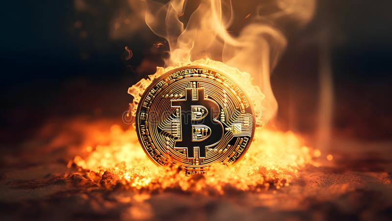 Bitcoin on Fire, Neural Network Generated Photorealistic Image Stock ...
