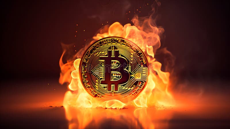 Bitcoin on Fire, Neural Network Generated Photorealistic Image Stock ...