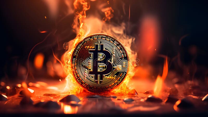 Bitcoin on Fire, Neural Network Generated Photorealistic Image Stock ...