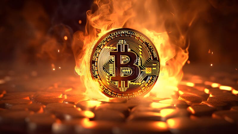 Bitcoin on Fire, Neural Network Generated Photorealistic Image Stock ...