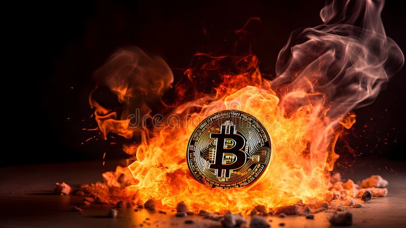 Bitcoin on Fire, Neural Network Generated Photorealistic Image Stock ...