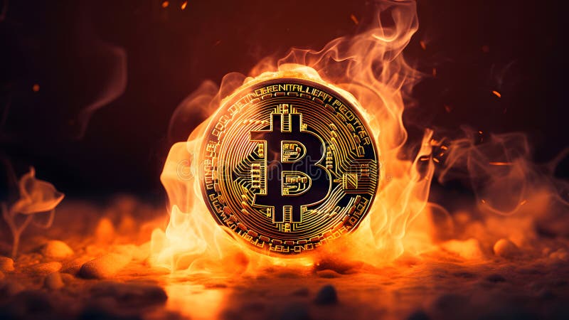 Bitcoin on Fire, Neural Network Generated Photorealistic Image Stock ...