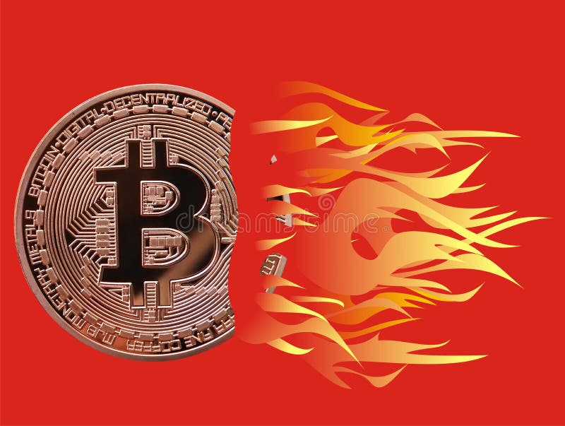 Bitcoin on fire stock illustration. Illustration of energy - 97400888