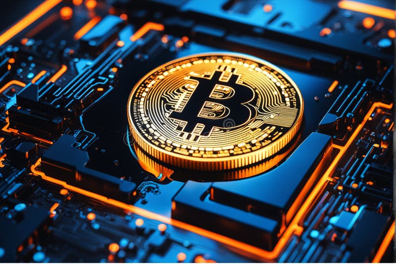 Bitcoin Fitted in the Core of CPU, 3D Illustration, Trading Concept Stock Illustration ...