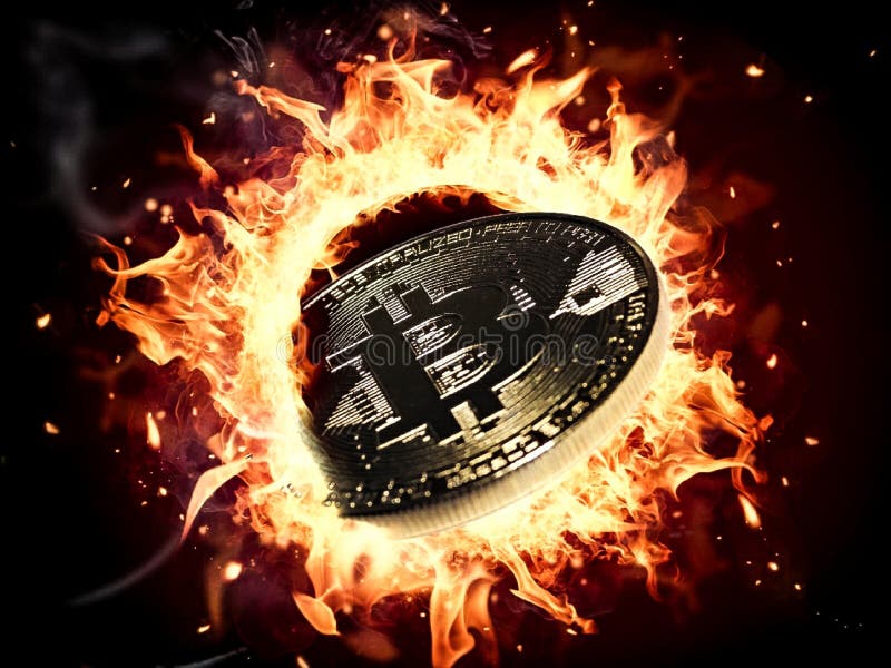 Bitcoin forged in fire stock image. Image of flames - 183083377
