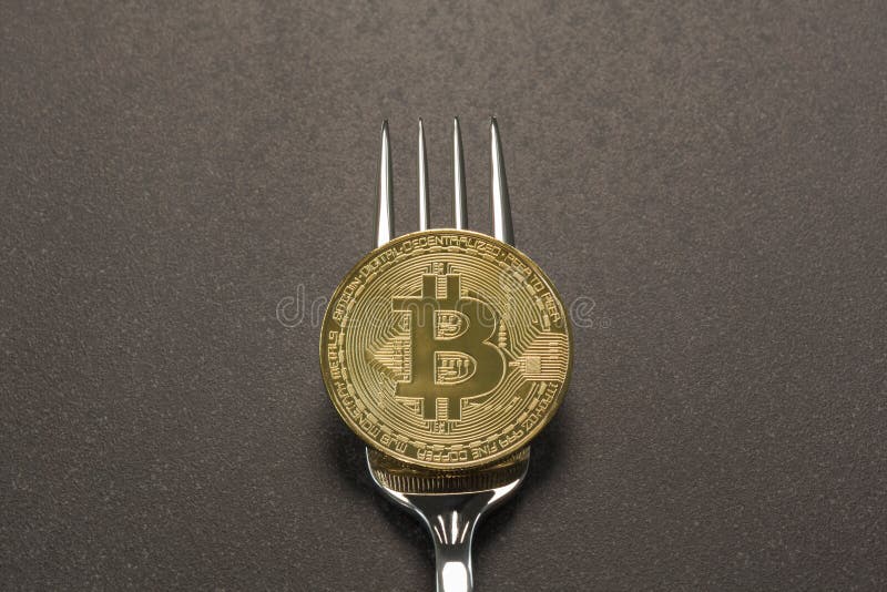 Bitcoin Fork Concept Dark Gray Background Stock Photo - Image of coin ...