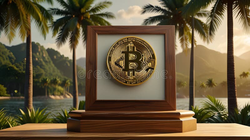 Bitcoin in Frame Tropical Beach Background Stock Illustration ...