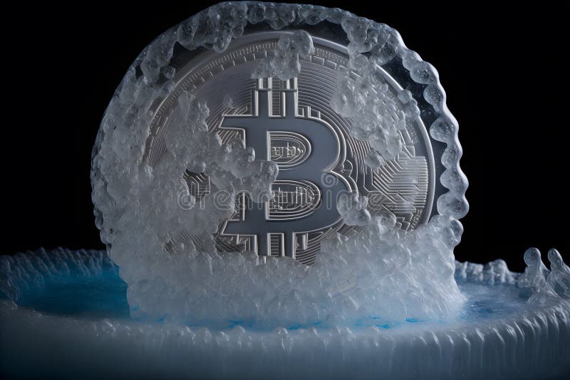 Bitcoin Frozen Inside Ice Cube, Bitcoin Price Crisis Concept. Neural ...