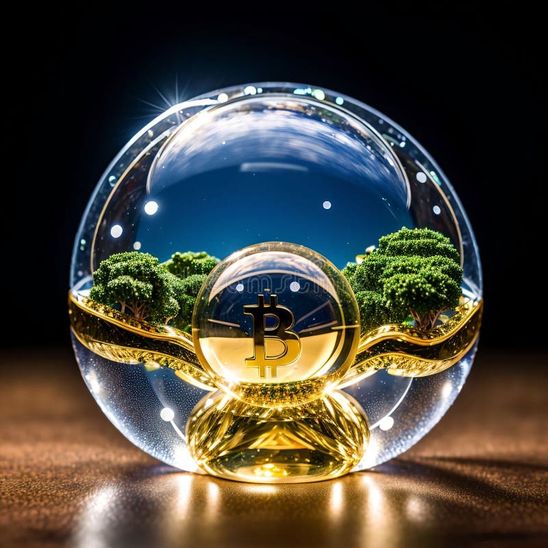 Bitcoin in Glass Ball on Wooden Table. Generated AI Stock Illustration ...