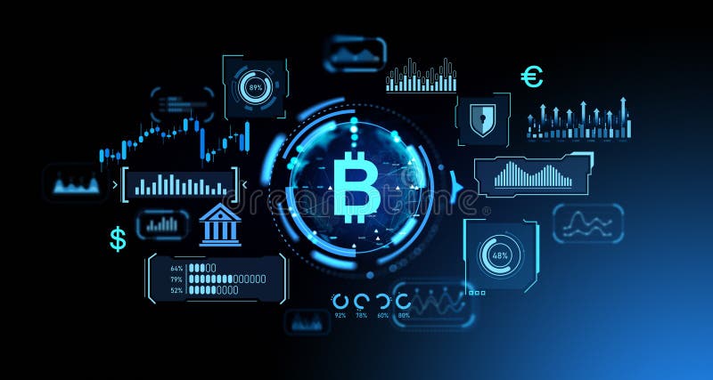 Bitcoin Glowing Hologram Hud with Digital Statistics and Graph ...