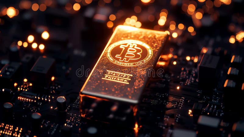Bitcoin Gold Bar with Glowing Symbol Engraved on it, Crypto Layout in ...