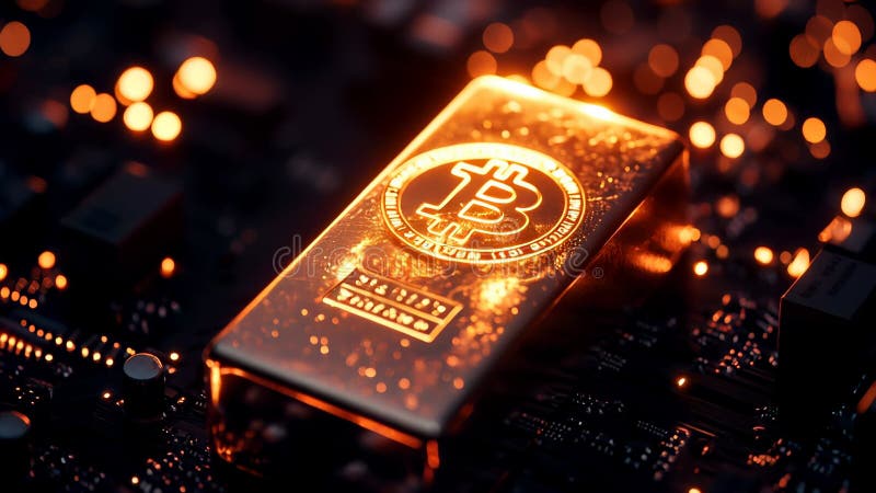 Bitcoin Gold Bar with Glowing Symbol Engraved on it, Crypto Layout in ...