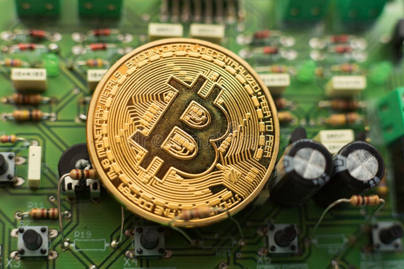 Bitcoin Coin on Circuit Board Stock Image - Image of banking ...
