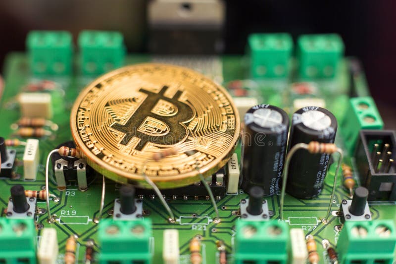 Bitcoin Coin on Circuit Board Stock Image - Image of computer, hardware ...