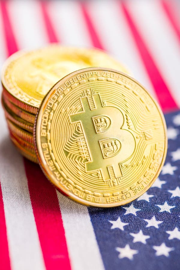 Bitcoin Gold Coin. Cryptocurrency on American Flag Stock Image - Image ...