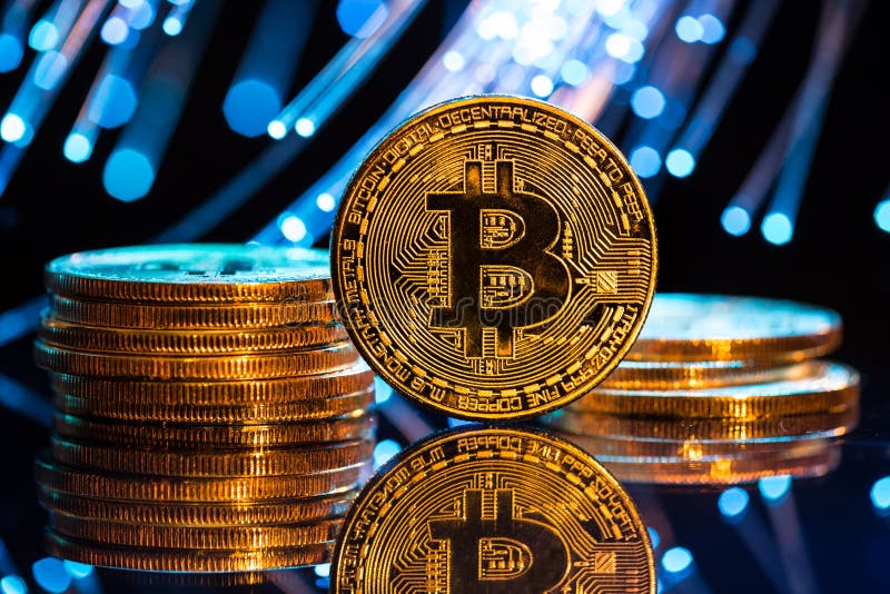Bitcoin Gold Coin with Defocused Abstract Background. Stock Photo ...