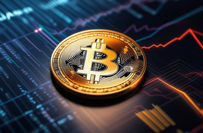 Bitcoin Gold Coin and Defocused Chart Background. Virtual ...