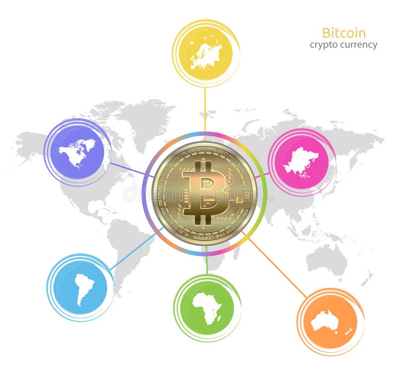 Bitcoin Gold Coin, World Map and Continents, Infographics Isolated on ...
