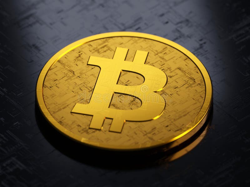 Bitcoin, Gold Metallic with Futuristic Engraving Texture 3D Rendered ...